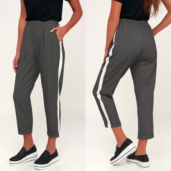 Lulus | Pants & Jumpsuits | Lulus Babe In Charge Grey And White Side ...